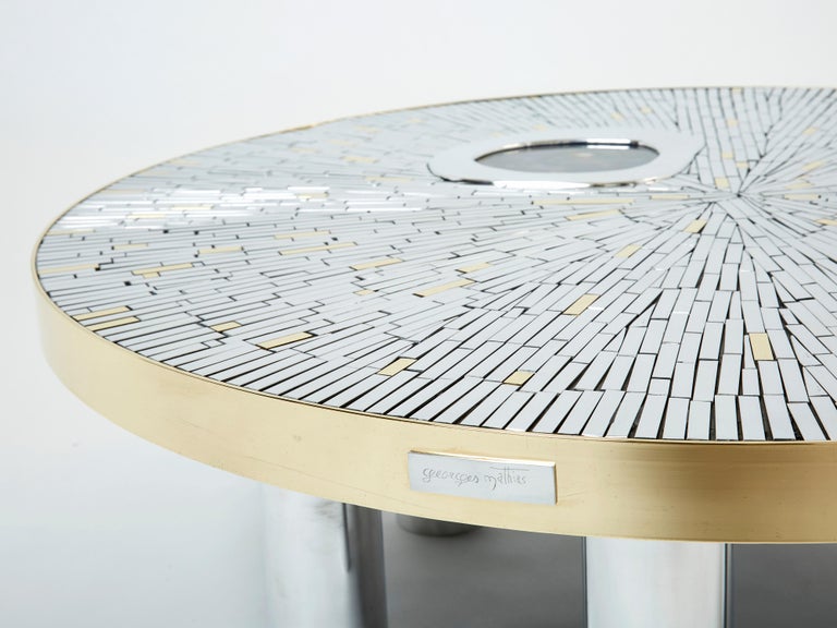 Georges Mathias Chrome Brass Mosaic Coffee Table Agate Stone 1970 at ...