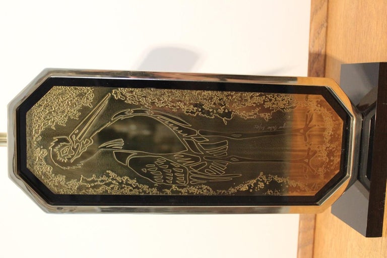 Georges Mathias Signed 23-Carat Gold-Plated Handmade Etched Table Lamp ...