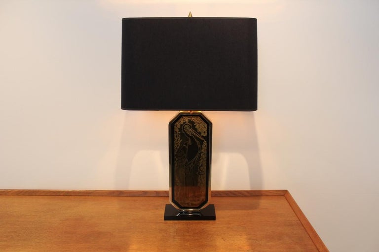 Georges Mathias Signed 23-Carat Gold-Plated Handmade Etched Table Lamp ...