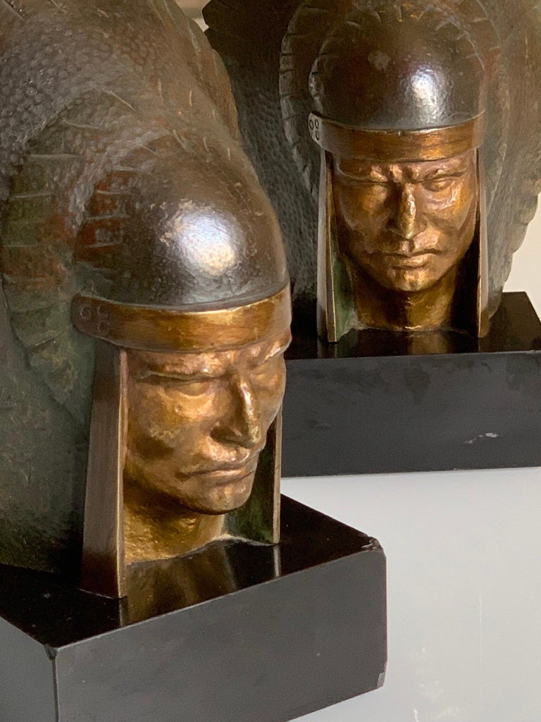 Georges-Raoul Garreau Art Deco Pair Bronze Native American Chiefs For Sale at 1stDibs