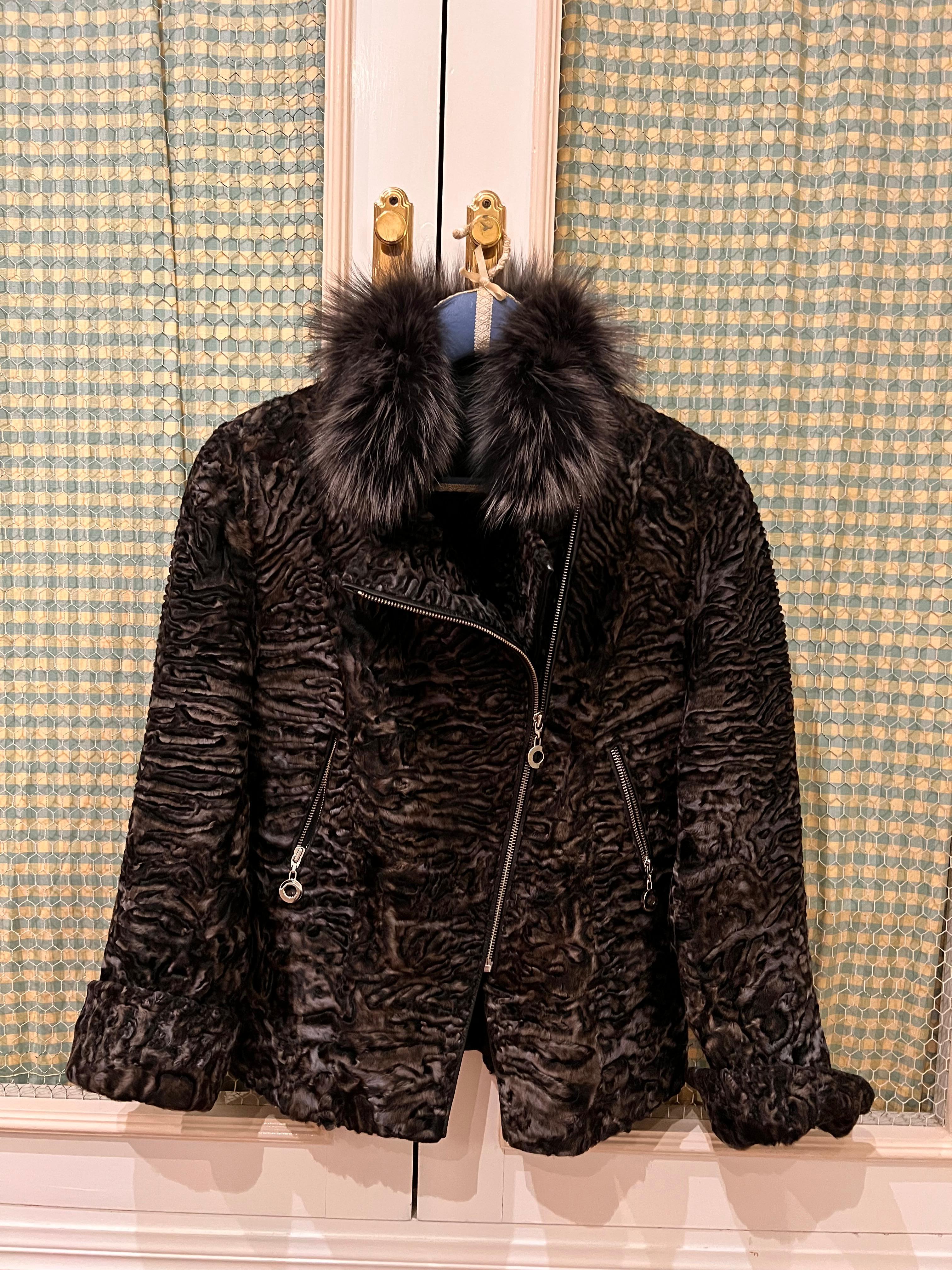 Georges Rech Black Persian Lamb Astrakhan Coat and fox collar Swakara ...