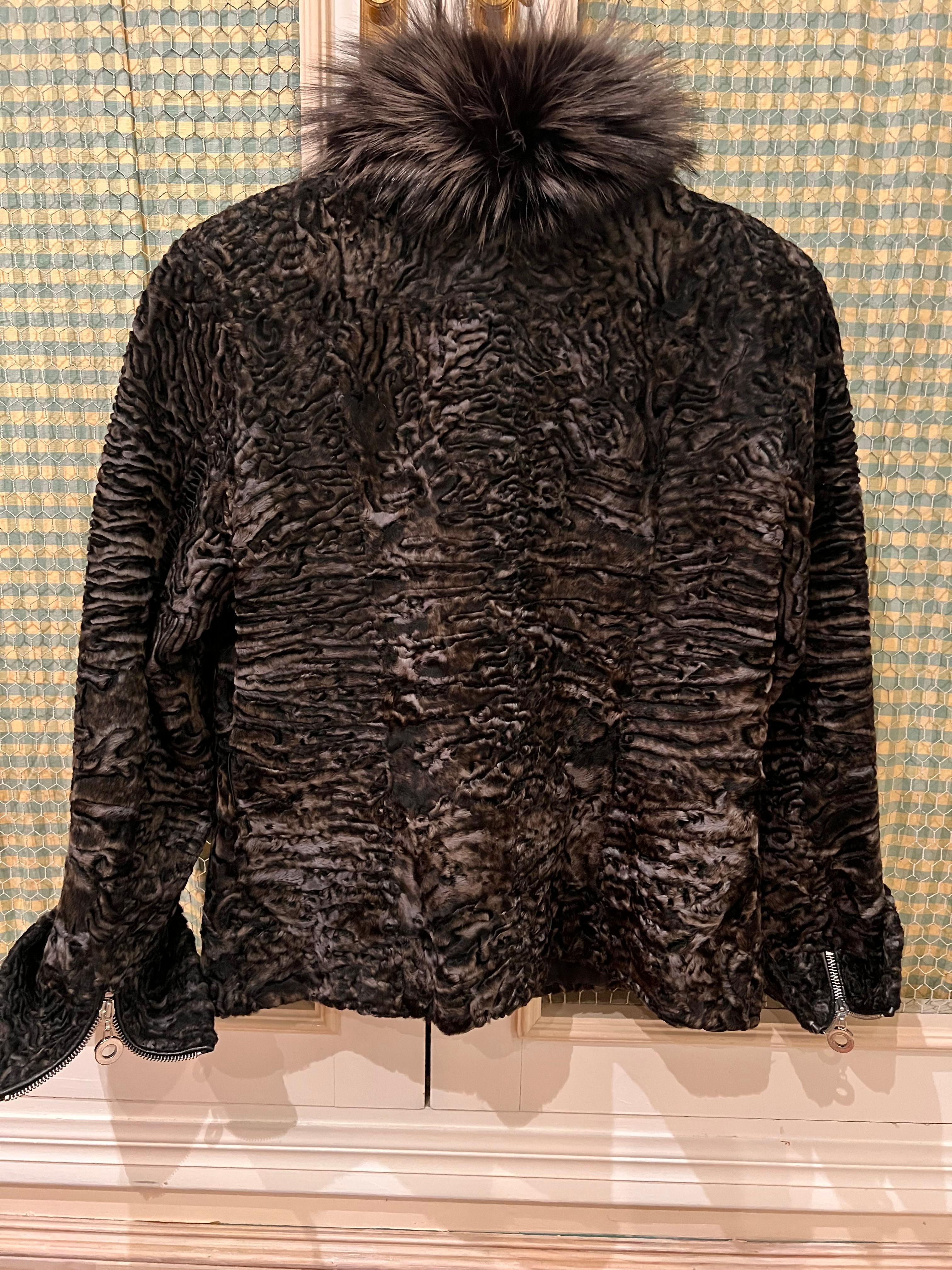 Georges Rech Black Persian Lamb Astrakhan Coat and fox collar Swakara ...