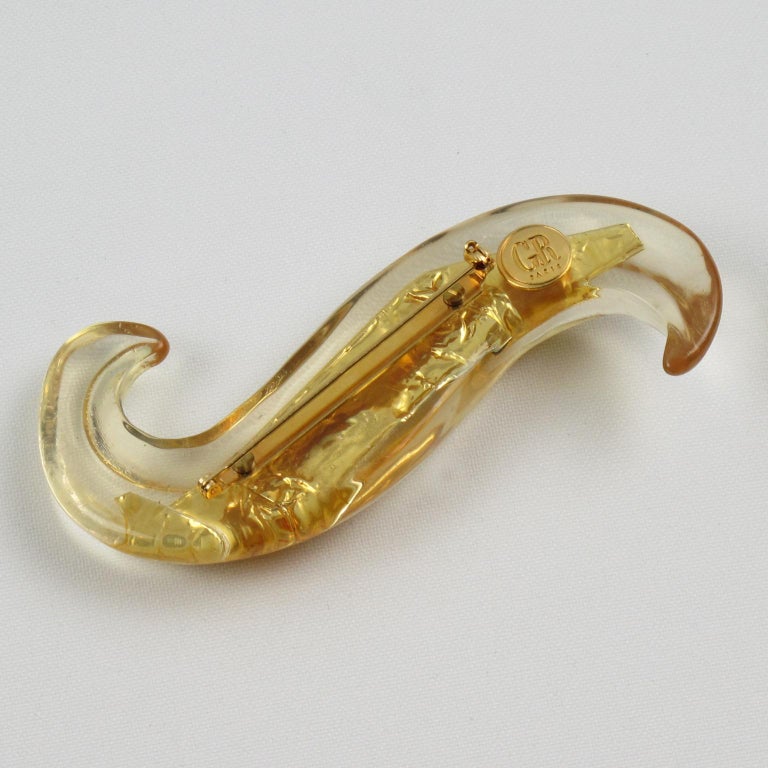 Georges Rech Lucite Pin Brooch with Gilt Foil Inclusions For Sale at ...