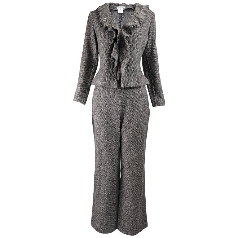 Georges Rech Womens Vintage Ruffled Wool Flared Pant Suit For Sale at ...