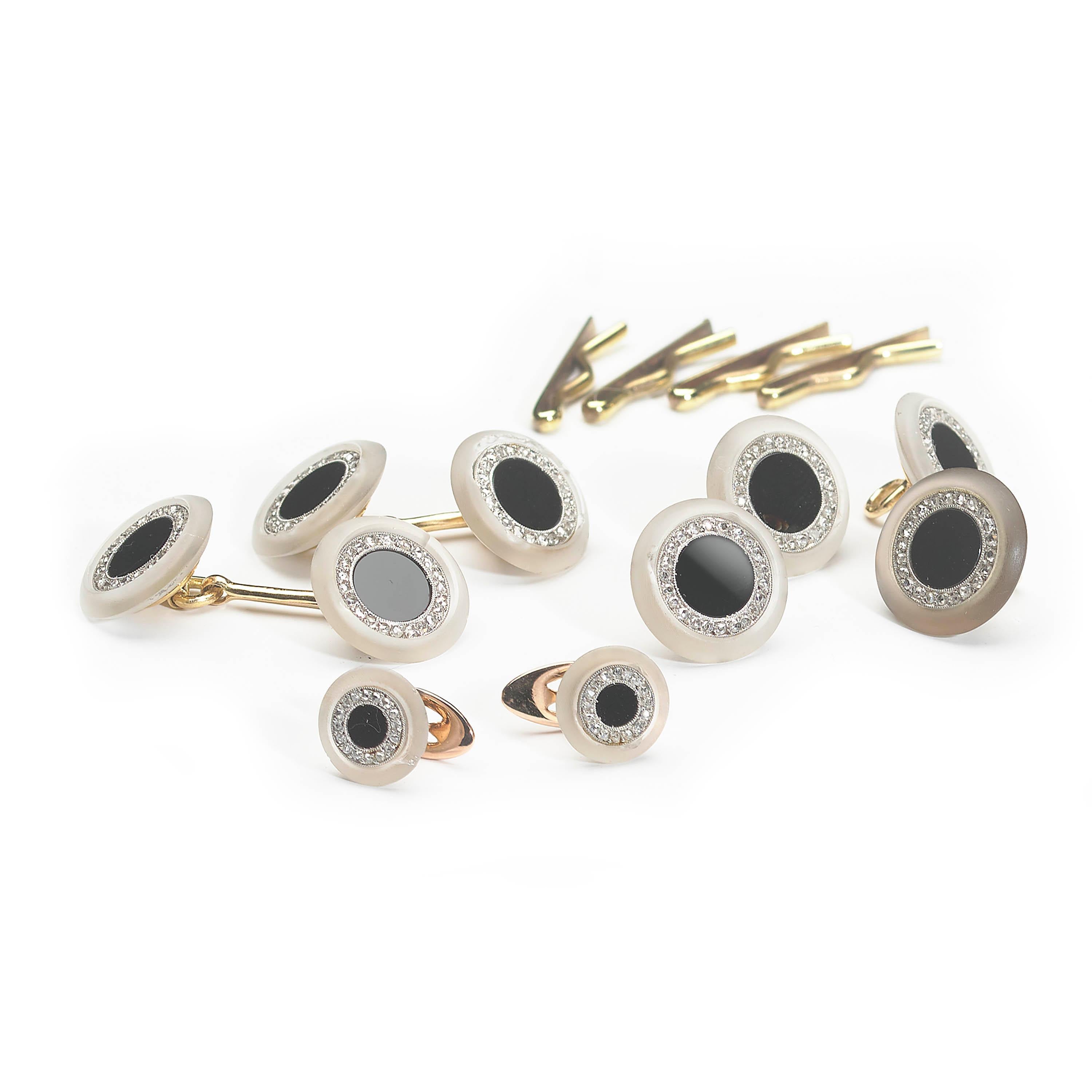 Georges Thibault French Art Deco Onyx, Diamond, Rock Crystal Dress-Set ...