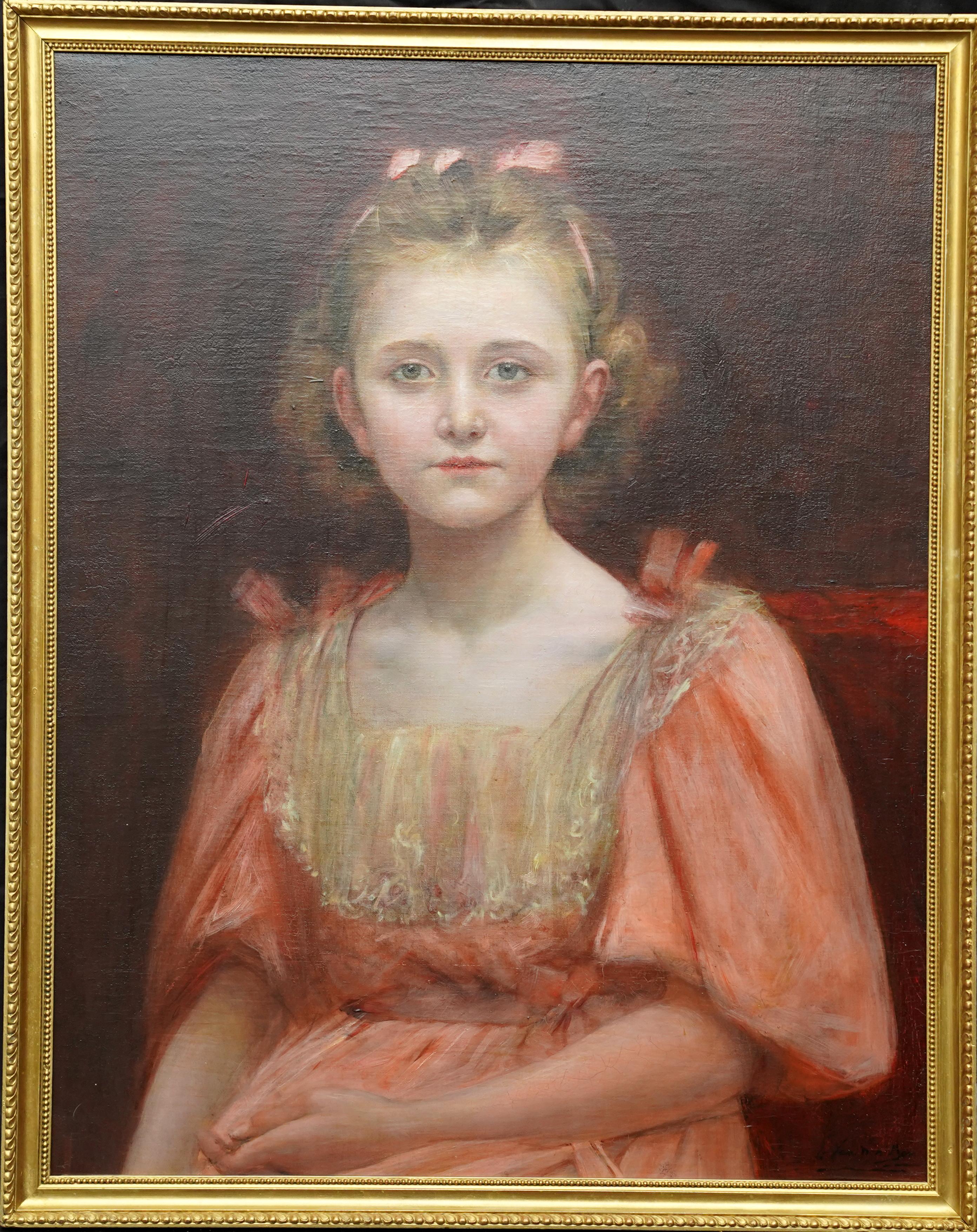 Georges Van Den Bos - Portrait of a Young Girl in Peach Dress ...