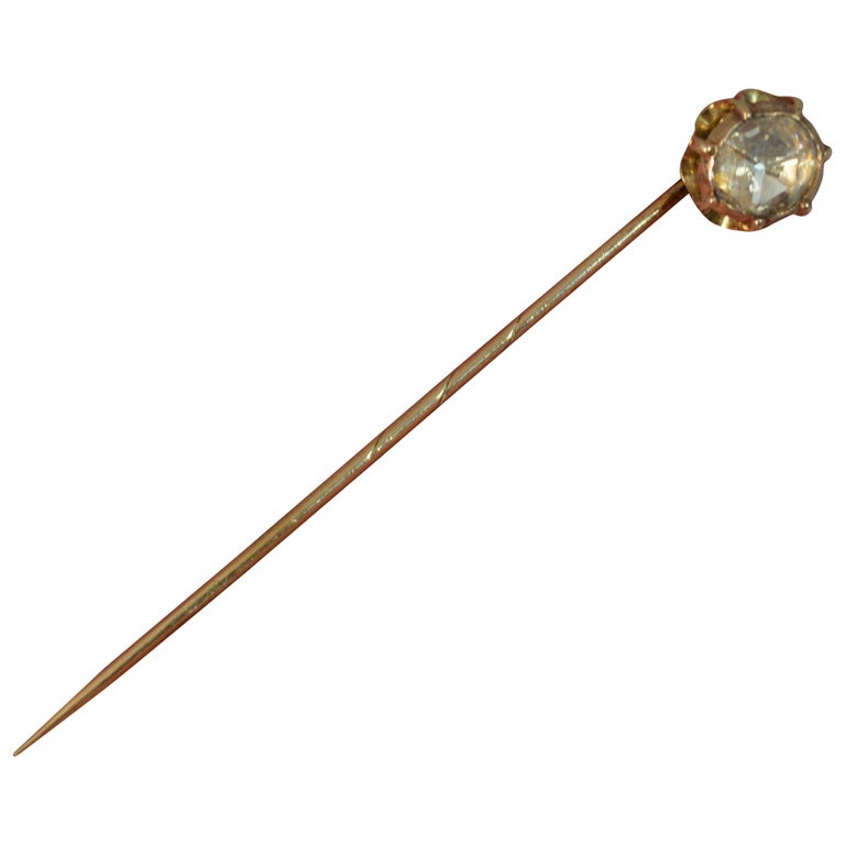Georgian 1 Carat Foiled Rose Cut Diamond Rose Gold Stick Pin at 1stDibs