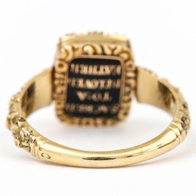 Georgian 14 Karat Gold, Black Enamel and Seed Pearl Swivel Mourning ...