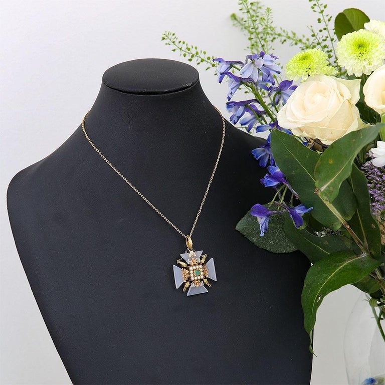 Georgian 15ct Gold Chalcedony Maltese Cross Pendant and Chain, Circa ...