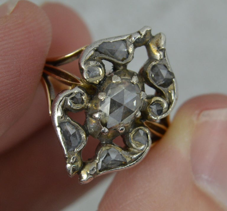 Georgian 15ct Gold and Rose Cut Diamond Cluster Panel Ring, c1780 For ...