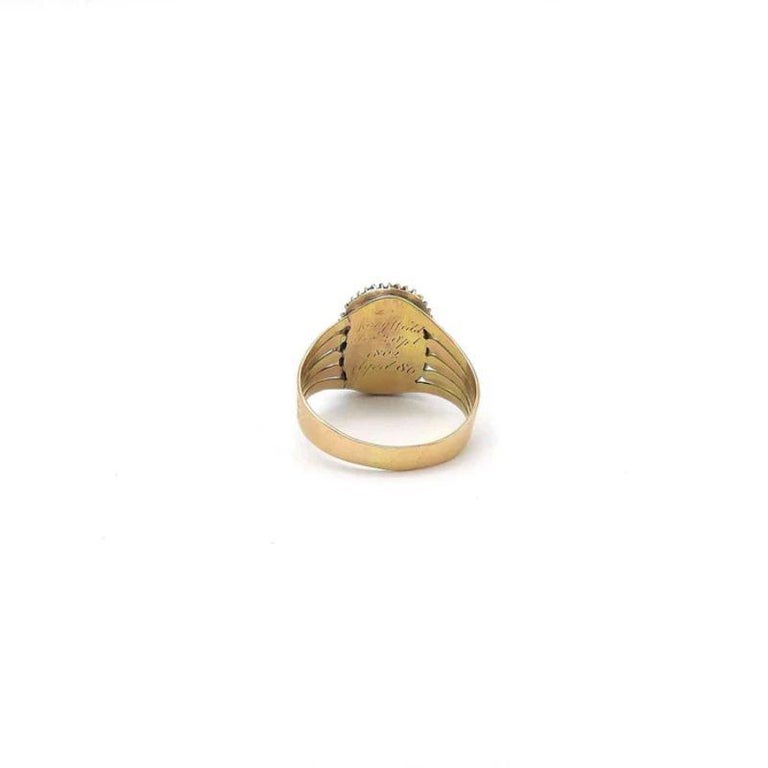 Georgian 15K Gold Seed Pearl Mourning Ring with Blue Enamel For Sale at ...