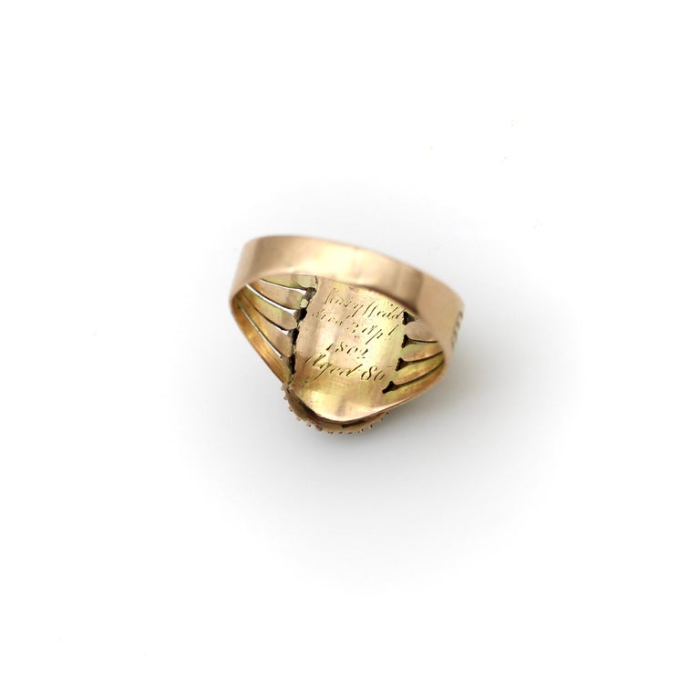 Georgian 15K Gold Seed Pearl Mourning Ring with Blue Enamel For Sale at ...