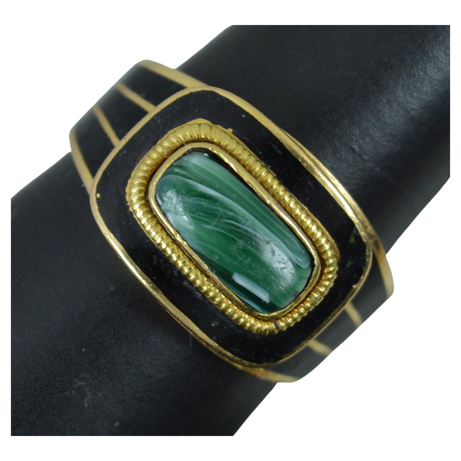 Georgian 18 Carat Gold Malachite and Enamel Mourning Signet Ring 1815 ...
