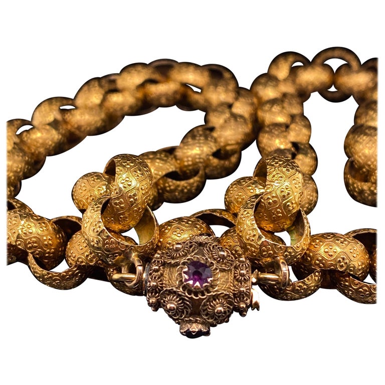 Georgian 18 Karat Gold Chain Amethyst Set Clasp, Circa 1790 at 1stDibs