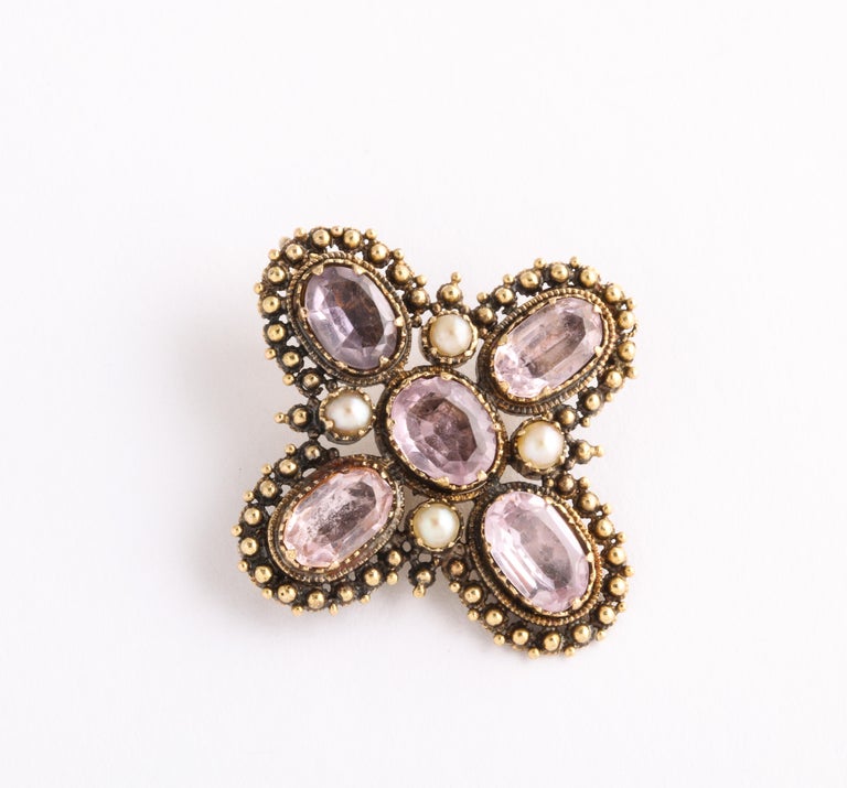 Georgian 18 Karat Gold Amethyst Pearl Granulated Pendant or Brooch For ...