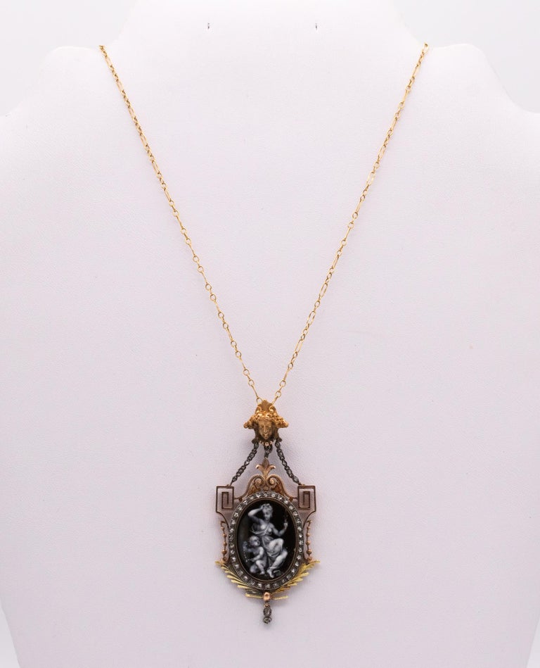 Georgian 1820 Allegory Beauty Grisaille Enamel Necklace 18Kt Gold And ...
