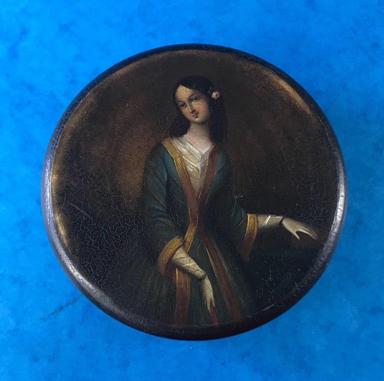 Georgian 1820 painted papier-mâché table snuff box For Sale at 1stDibs