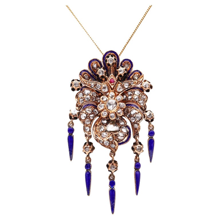 Georgian 1830 Convertible Pendant Brooch in 19Kt Gold 5.54 Ctw Rose Cut ...
