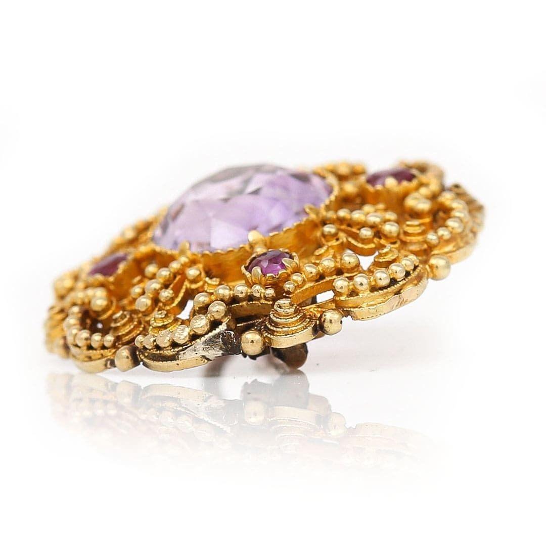 Georgian 18ct Gold Amethyst and Ruby Canetille Brooch, circa 1830 at ...