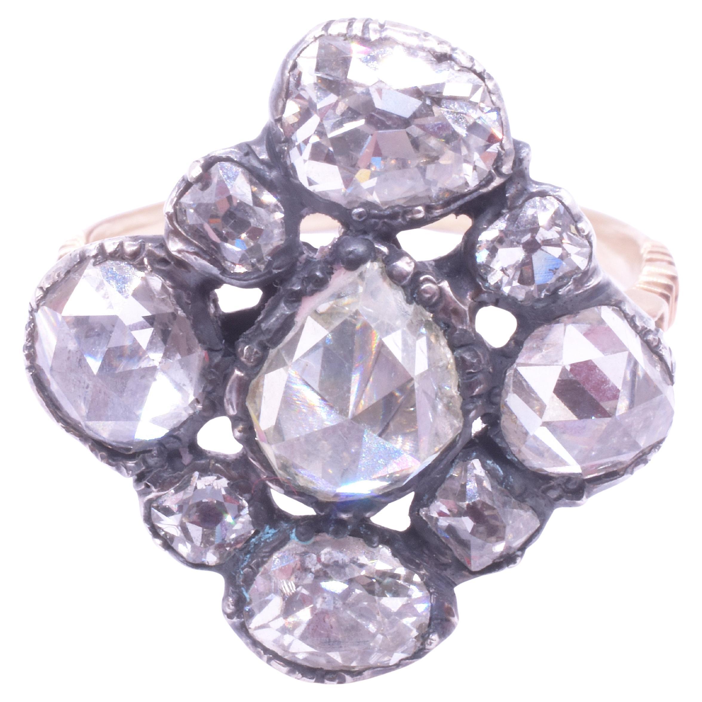 Georgian 18K and Silver Diamond Cluster Ring in Figural Diamond Shape ...