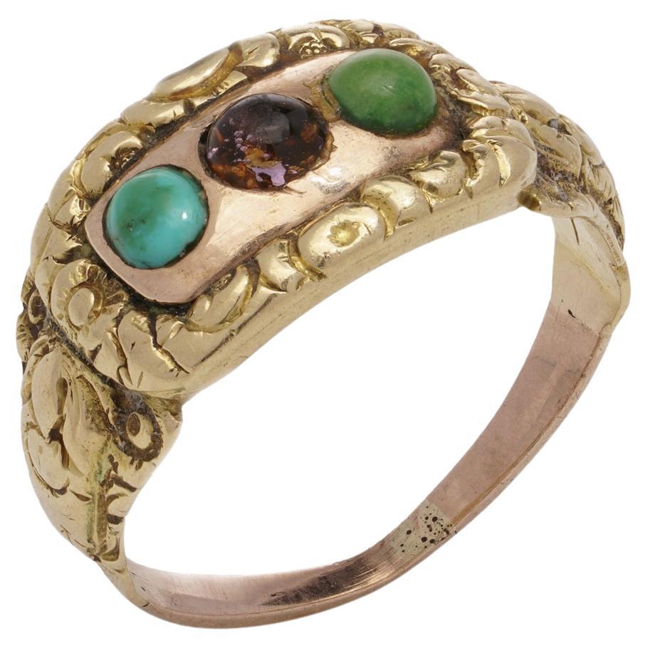 Georgian 18kt gold three stone memorial ring For Sale at 1stDibs
