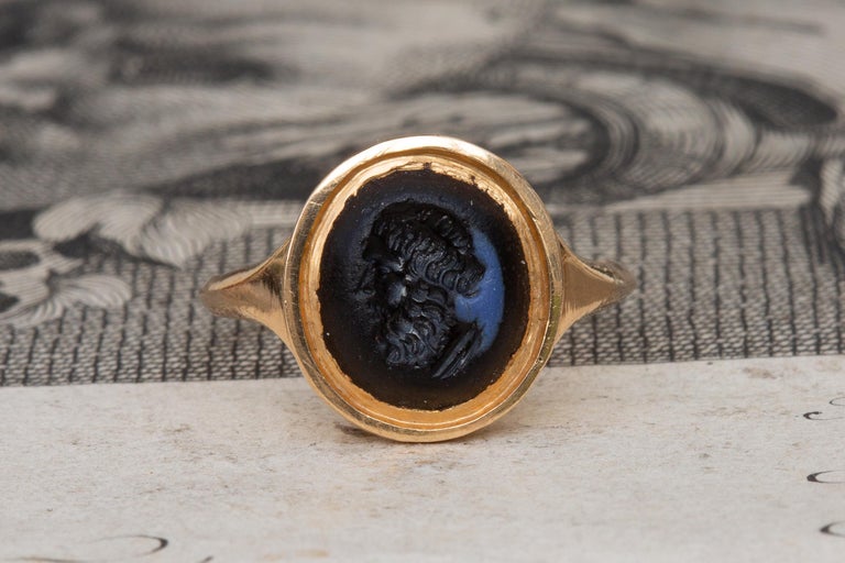 Georgian 18th Century Signet Ring with Ancient Roman Nicolo Intaglio of ...