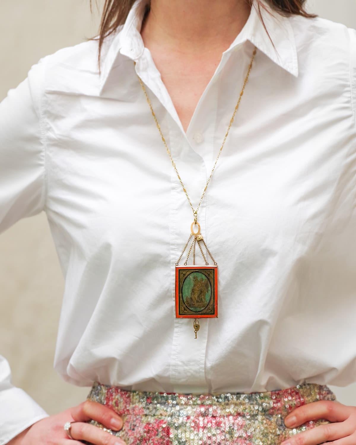 Georgian antique eglomise love pendant with Cupid, 18k gold For Sale at ...