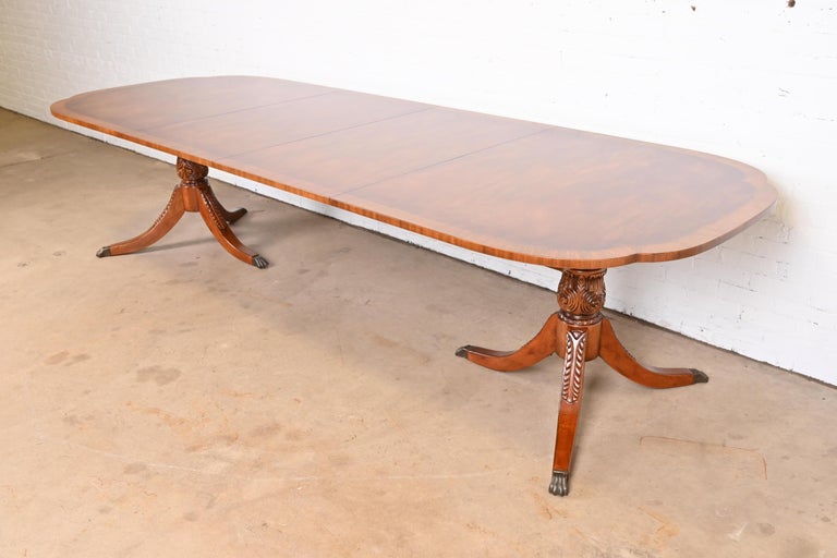 Georgian Banded Mahogany Double Pedestal Dining Table Attributed to ...