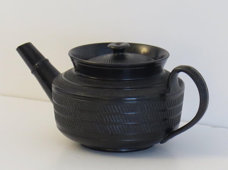 Georgian Black Basalt Teapot and Cover Engine Turned Decoration ...