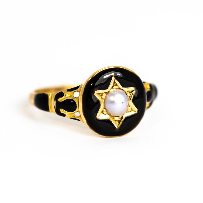 Victorian Black Enamel and Pearl 18 Carat Gold Locket Back Mourning ...