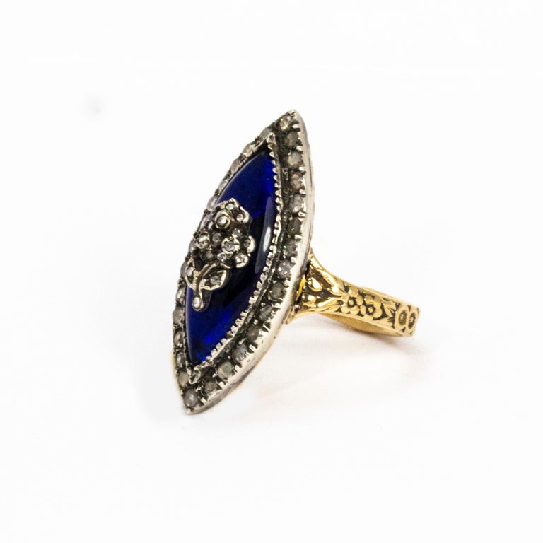 Georgian Bristol Blue Glass and Diamond 18 Carat Gold Ring at 1stDibs