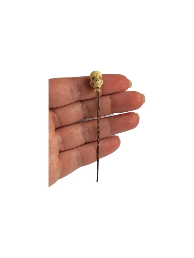 Georgian Carved Memento Mori Skull Stick Pin For Sale at 1stDibs