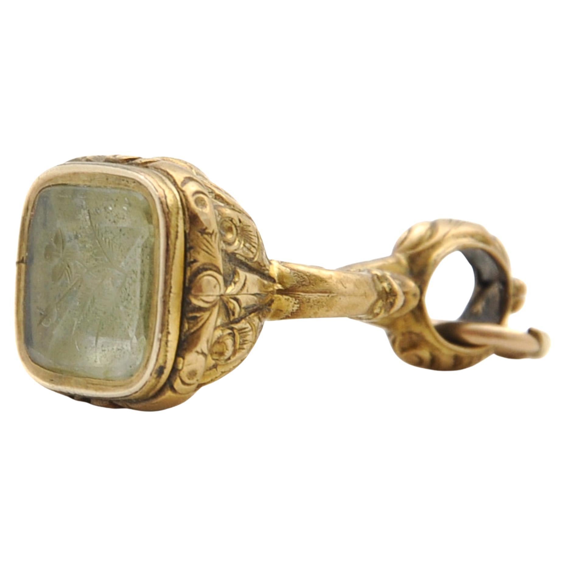 Georgian Gold Cased Citrine Fob with Split Ring For Sale at 1stDibs