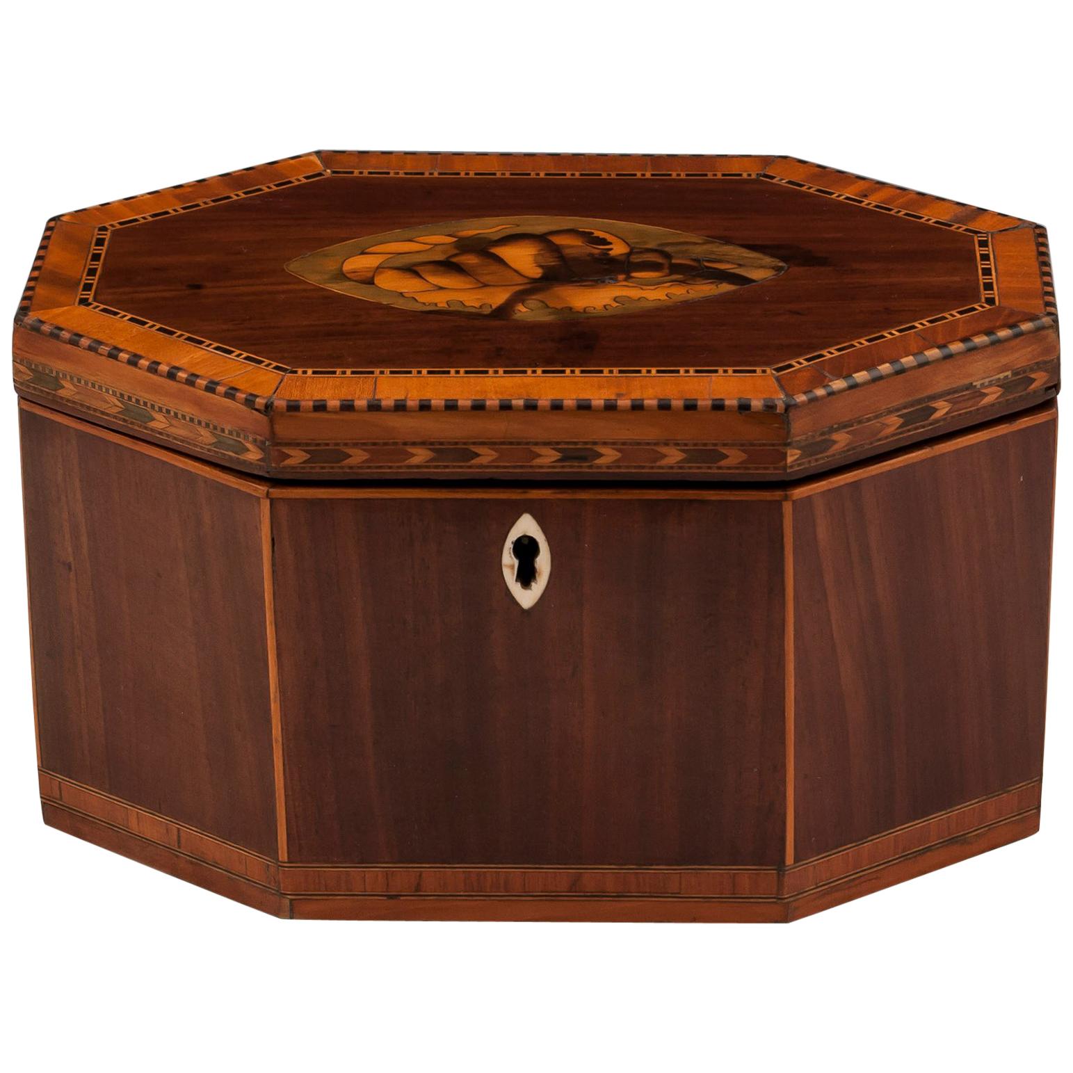 Georgian Conch Shell Inlaid Octagonal Tea Caddy For Sale at 1stDibs