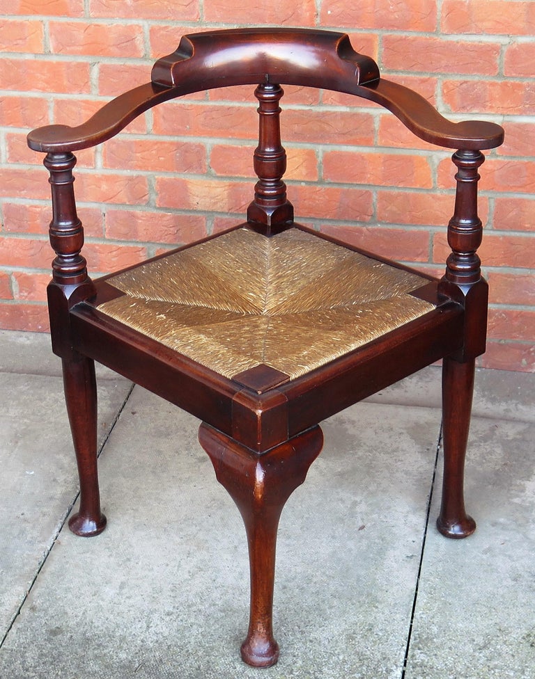 Georgian Corner Chair or Armchair in walnut with Rush Seat, English ...