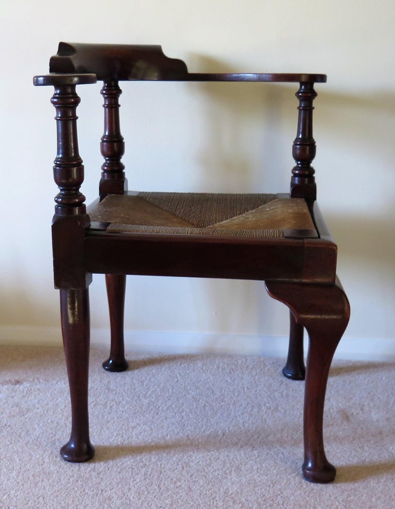Georgian Corner Chair or Armchair in walnut with Rush Seat, English ...