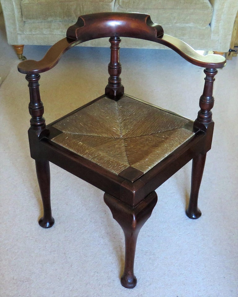 Georgian Corner Chair or Armchair in walnut with Rush Seat, English ...