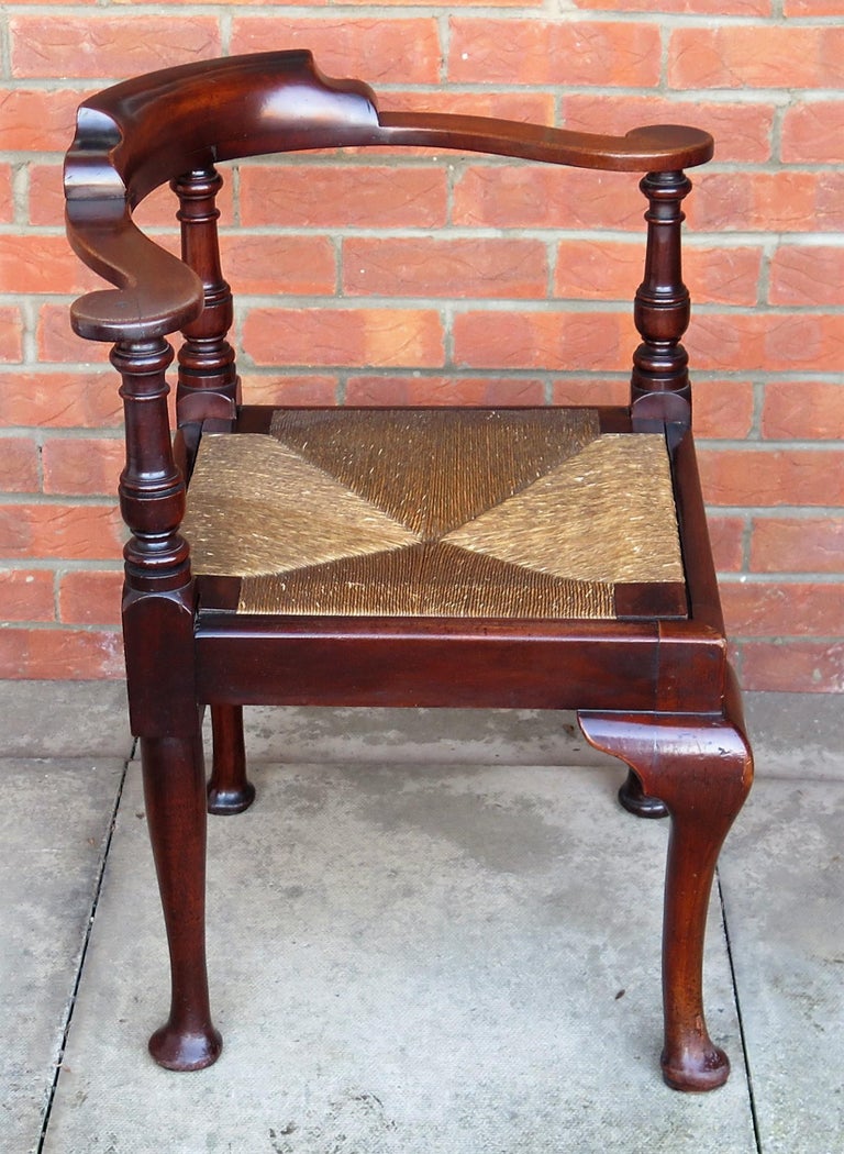 Georgian Corner Chair or Armchair in walnut with Rush Seat, English ...