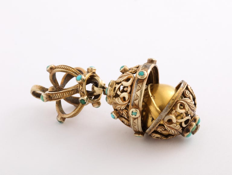 Georgian Crowned Turquoise Set Pomander Censer Pendant For Sale at 1stDibs