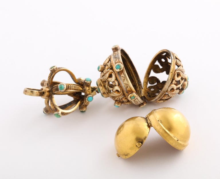 Georgian Crowned Turquoise Set Pomander Censer Pendant For Sale at 1stDibs