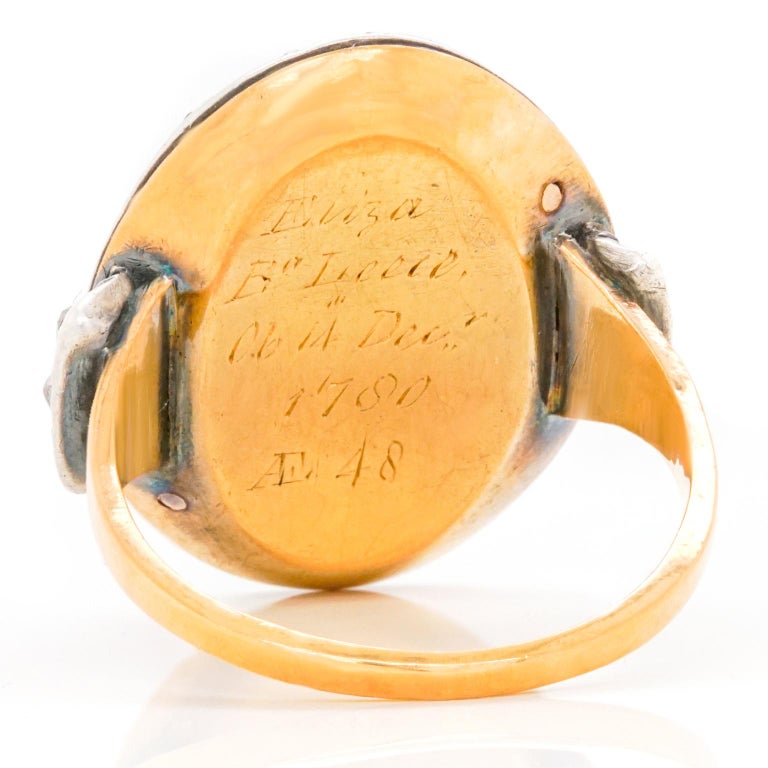 Georgian Diamond and Carved Agate Gold Memorial Ring For Sale at 1stDibs