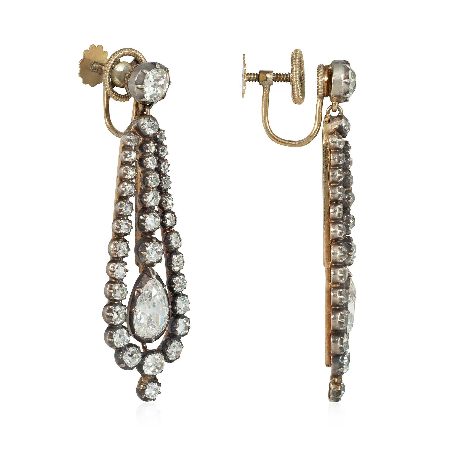Georgian Diamond Articulated Pendeloque Earrings For Sale at 1stDibs