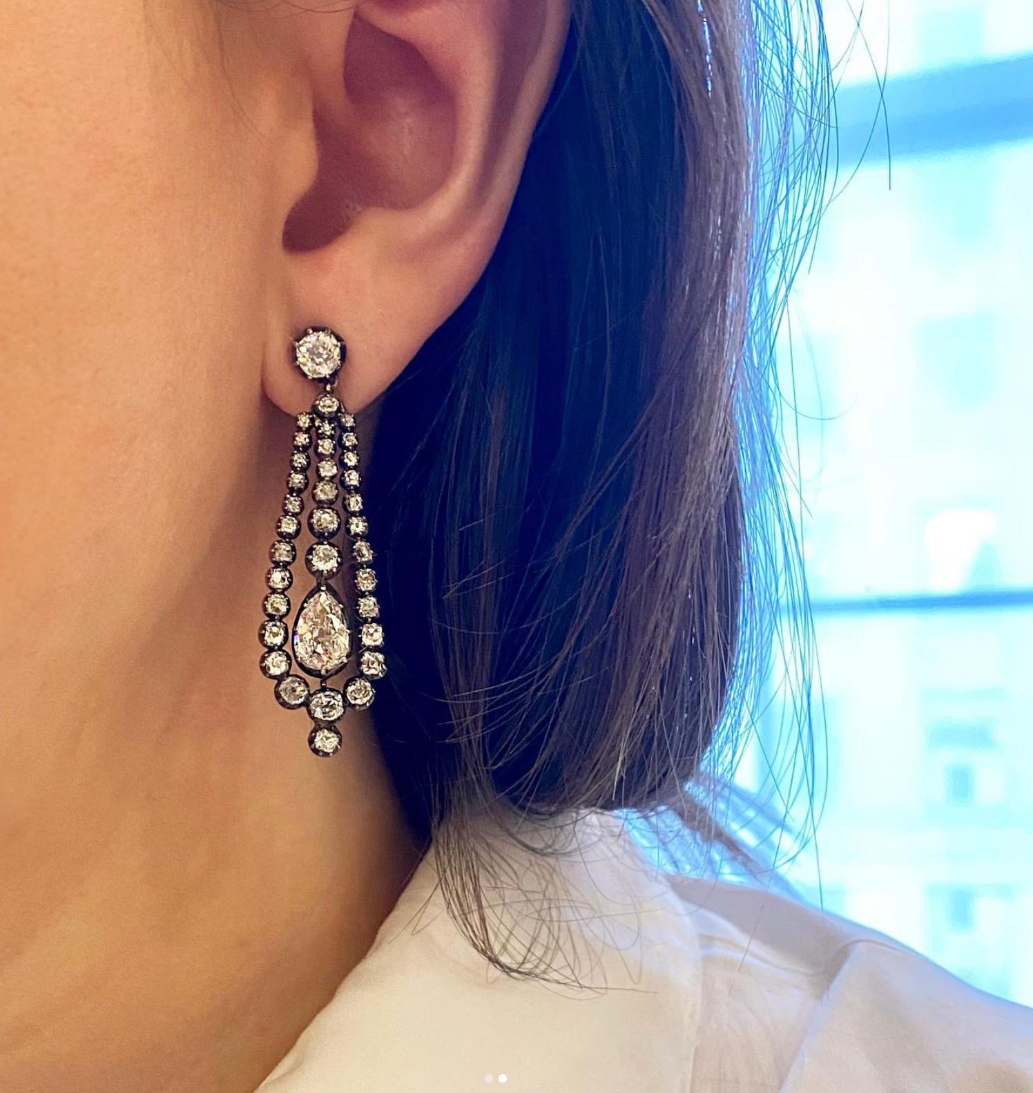 Georgian Diamond Articulated Pendeloque Earrings For Sale at 1stDibs
