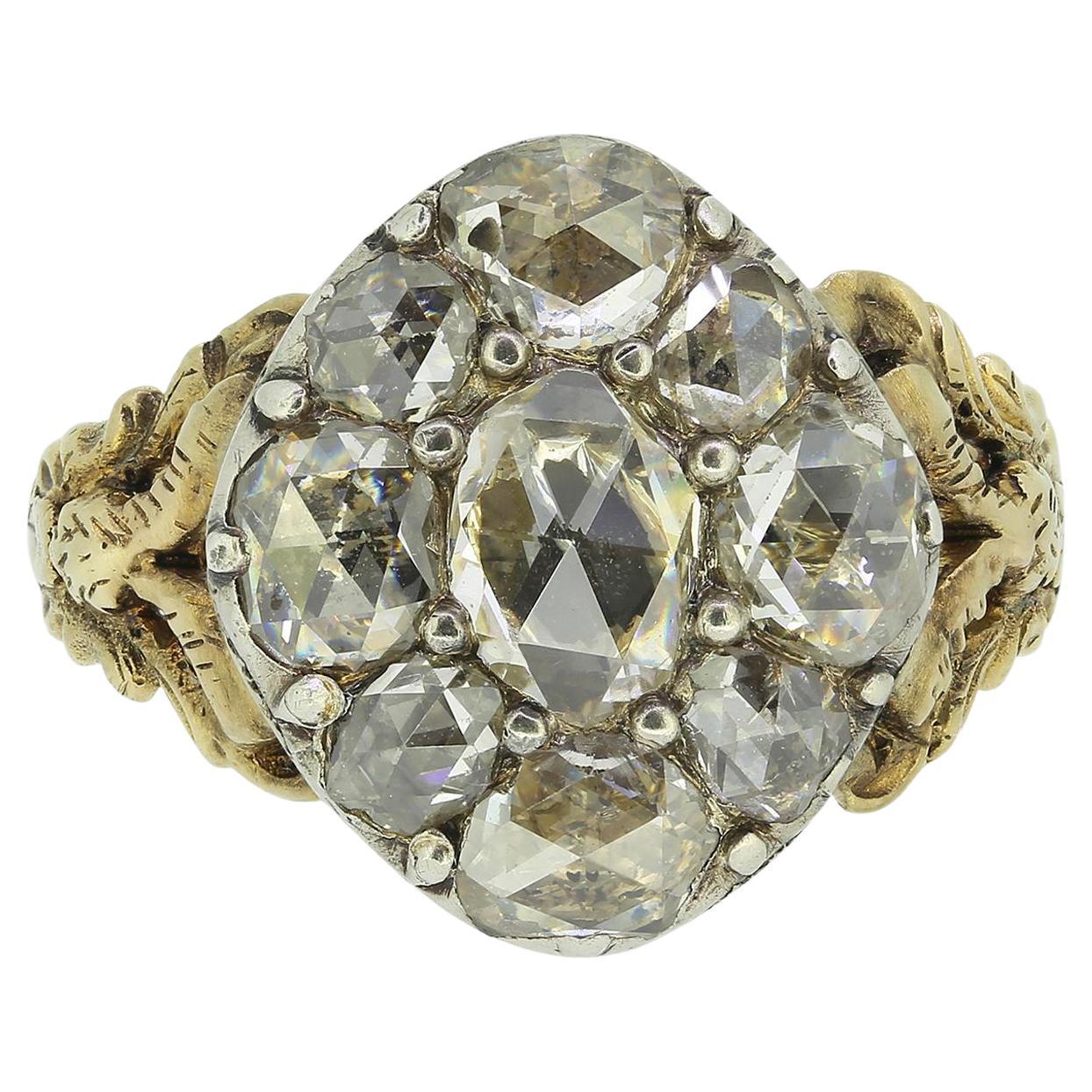 Georgian Emerald and Diamond Double Heart Ring For Sale at 1stDibs
