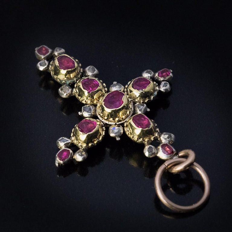Georgian Era Antique Ruby Diamond Cross Pendant, 1700s For Sale at ...