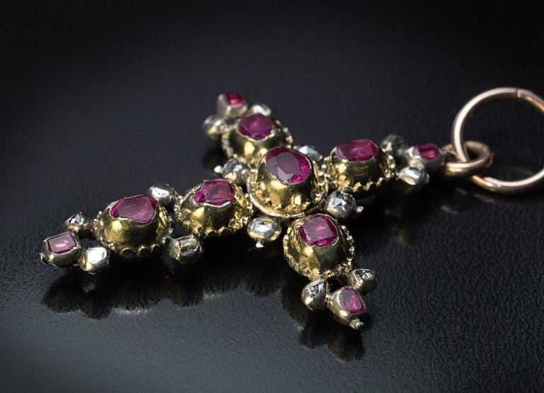 Georgian Era Antique Ruby Diamond Cross Pendant, 1700s For Sale at ...