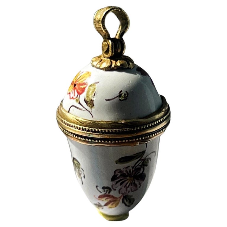 Georgian Era Enamel Flower Egg Salt Bottle Locket Pendant For Sale at ...