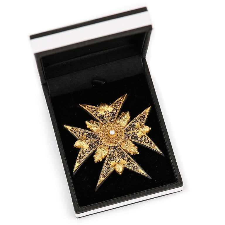 Georgian Filigree Gold, Piqué and Seed Pearl Maltese Cross Pendant ...