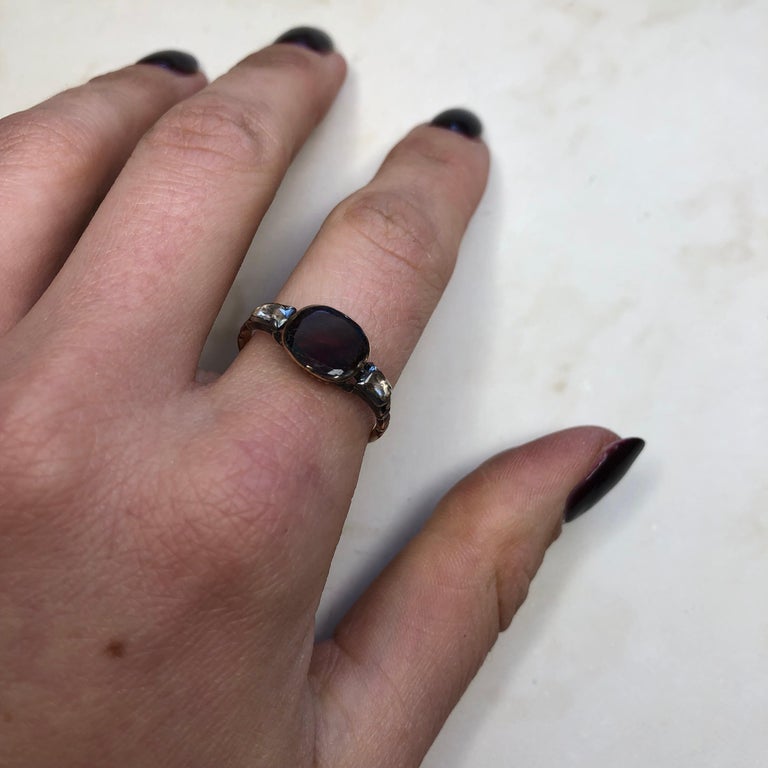 Georgian Flat Cut Garnet and Rose Cut Diamond 18 Carat Gold Ring at 1stDibs