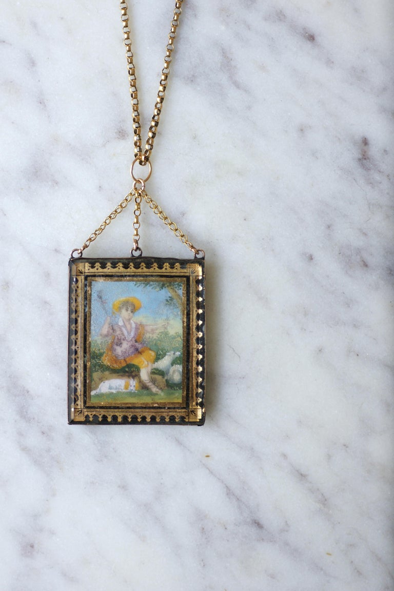 Georgian French Gold 'Verre Eglomisé' Shepherd Portrait Locket For Sale ...